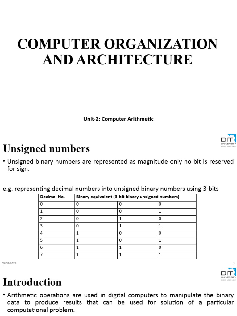Computer Arithmetic: Unsigned & Signed Numbers | PDF | Elementary ...