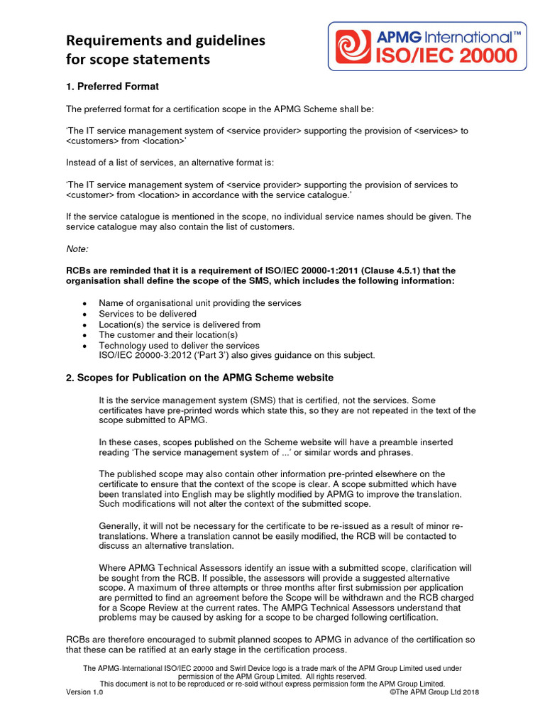 Requirements and Guidelines For Scope Statements v1.0 | PDF | Service ...