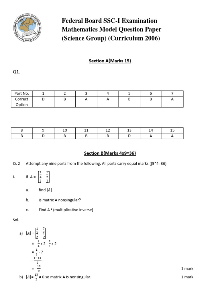 Mathematics SSC-I Solution | PDF | Algebra | Mathematical Concepts