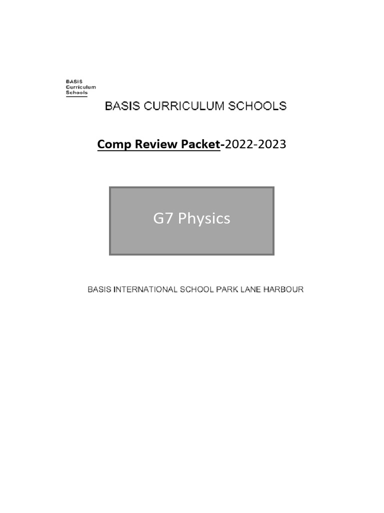 G7 Physics Comp Review Packet 2022-2023 | PDF | Force | Speed