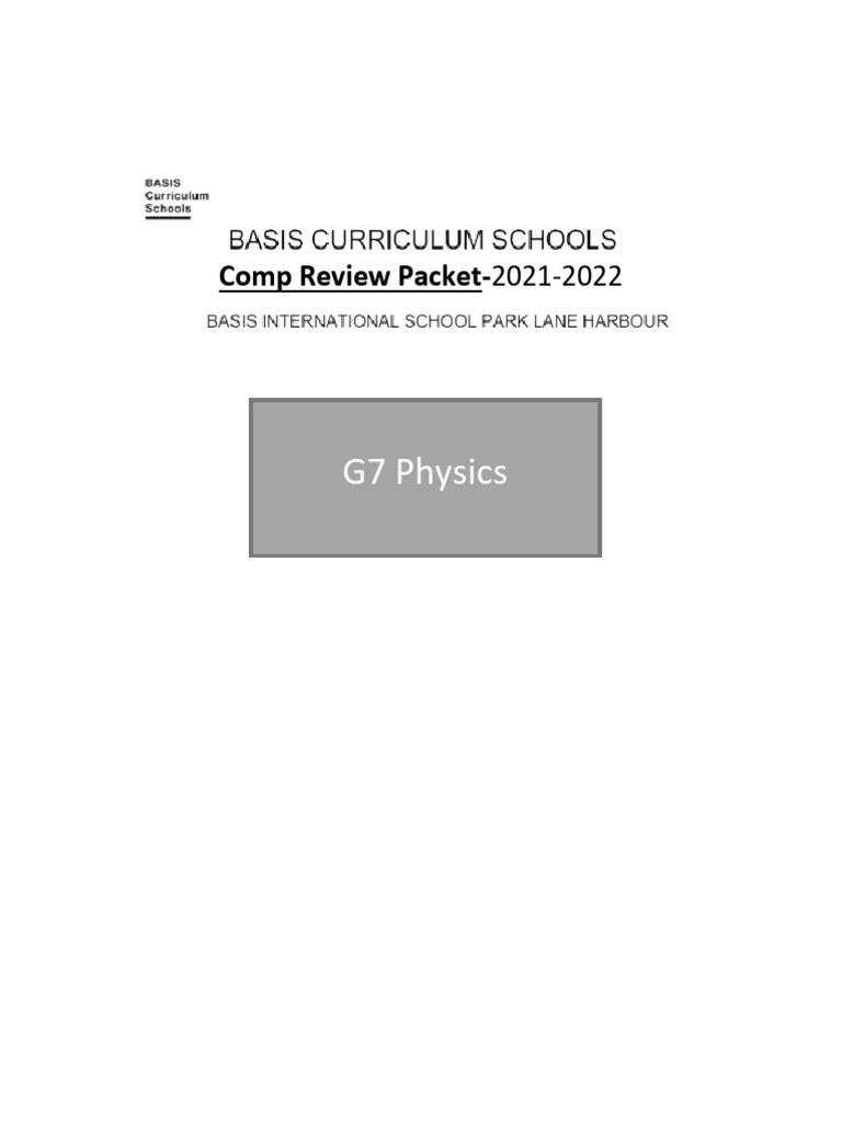 G7 Physics Comp Review Packet 2021-2022 | PDF | Force | Speed