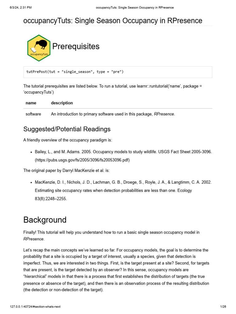 Single Season Occupancy in RPresence | PDF | Parameter (Computer ...