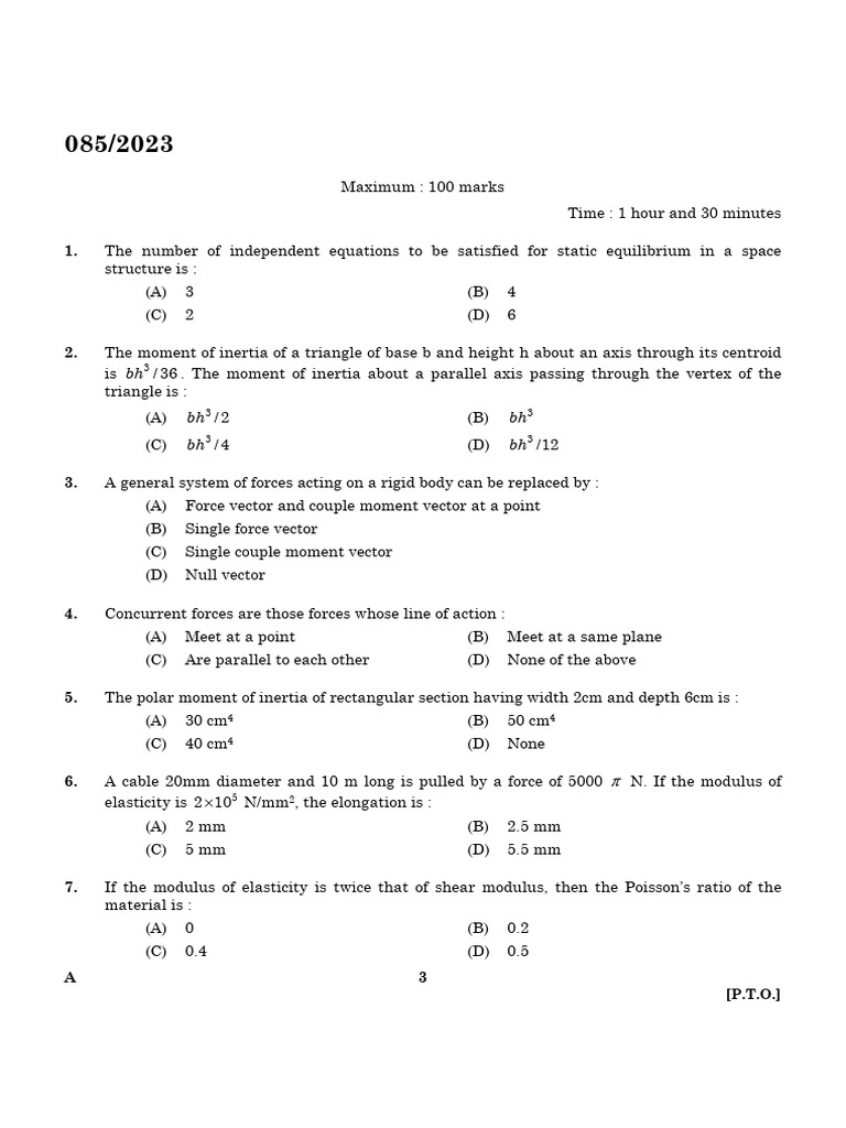 Civil Engineering Question Paper | PDF | Beam (Structure) | Bending