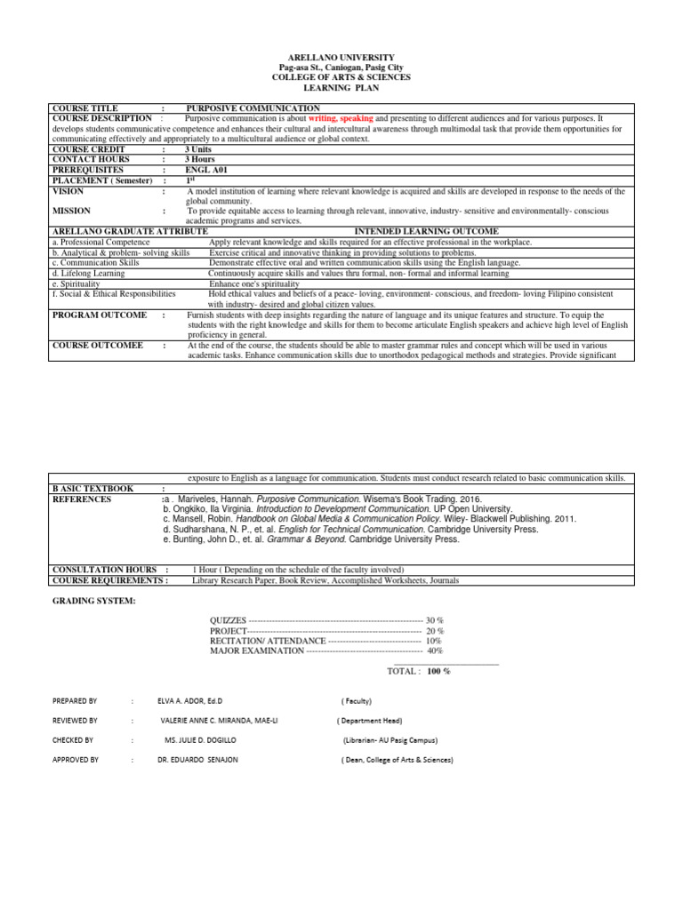 Syllabus Purposive Communication | PDF | Communication | Educational ...
