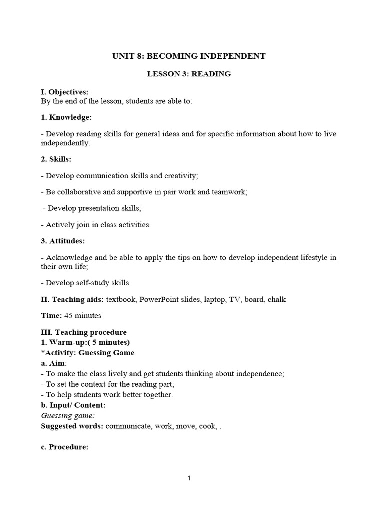 Independence Skills for Students | PDF | Teachers | Vocabulary