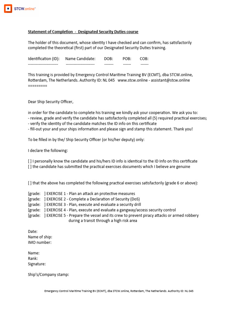 DSD Statement of Completion 2 | PDF