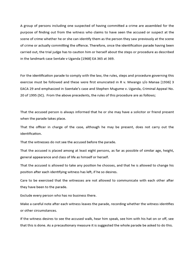 Identification Parade Procedures in Uganda | PDF | Witness | Crimes