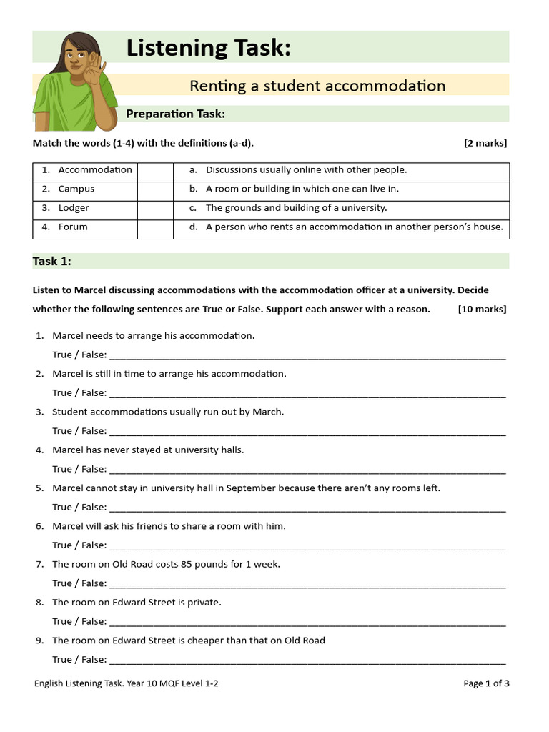Renting A Student Accommodation Listening SBA Handout | PDF | Language ...