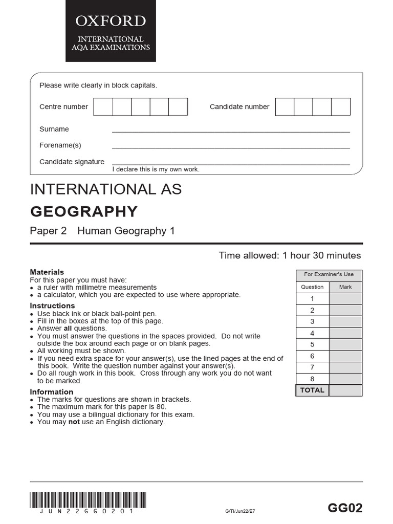 As Geography Unit 2 Question Paper Jun22 CR | PDF | Renewable Energy ...