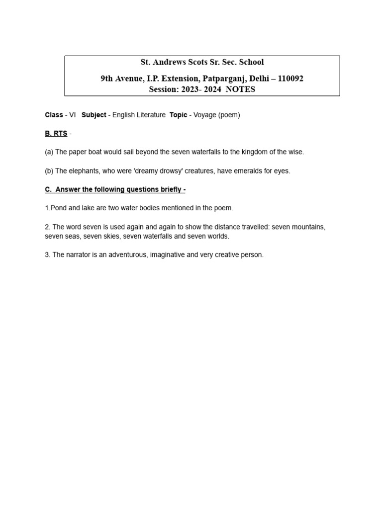 English Literature - Voyage Poem Notes (VI) | PDF | Classics