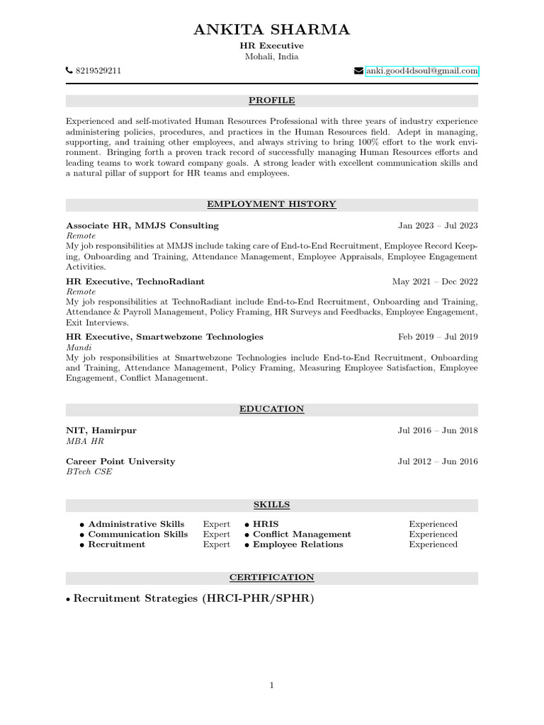 Ankita_Sharma_Resume | PDF | Human Resources | Recruitment