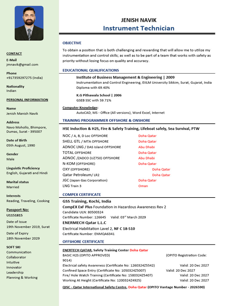 Instrument Technician Resume Overview | PDF | Gases