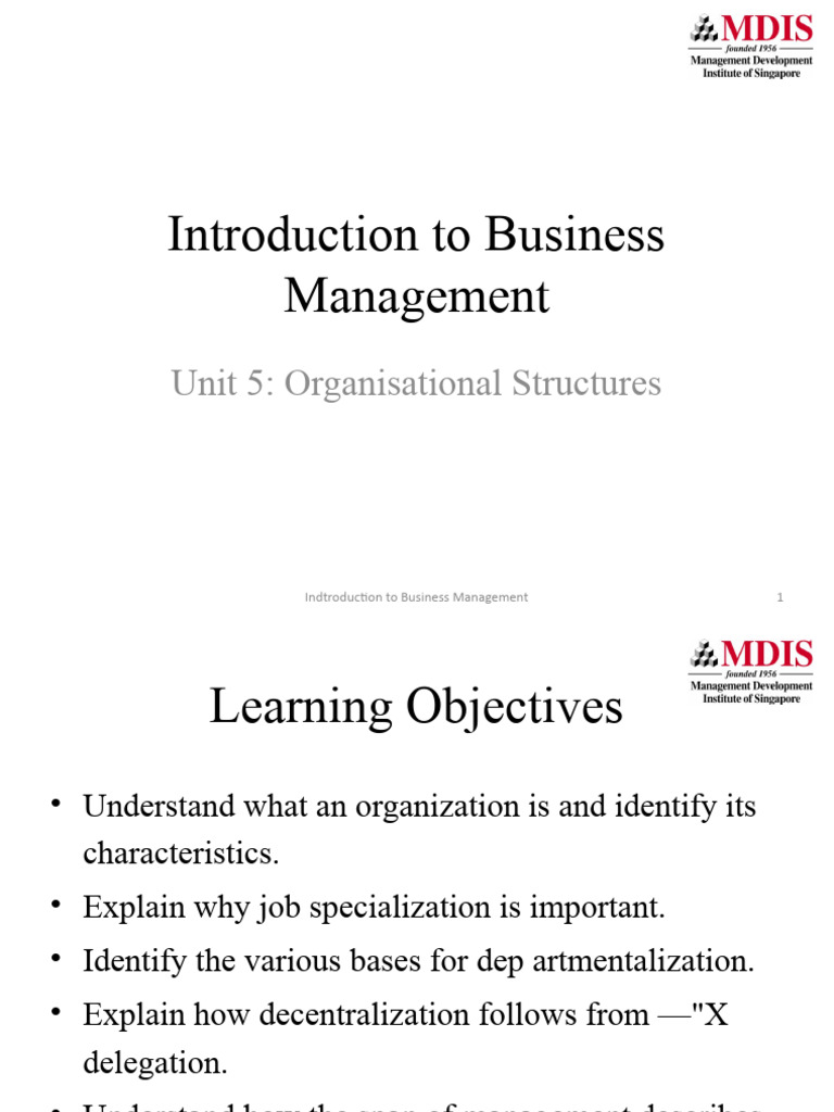 Unit 5 - Introduction To Business Management | PDF | Organizational ...