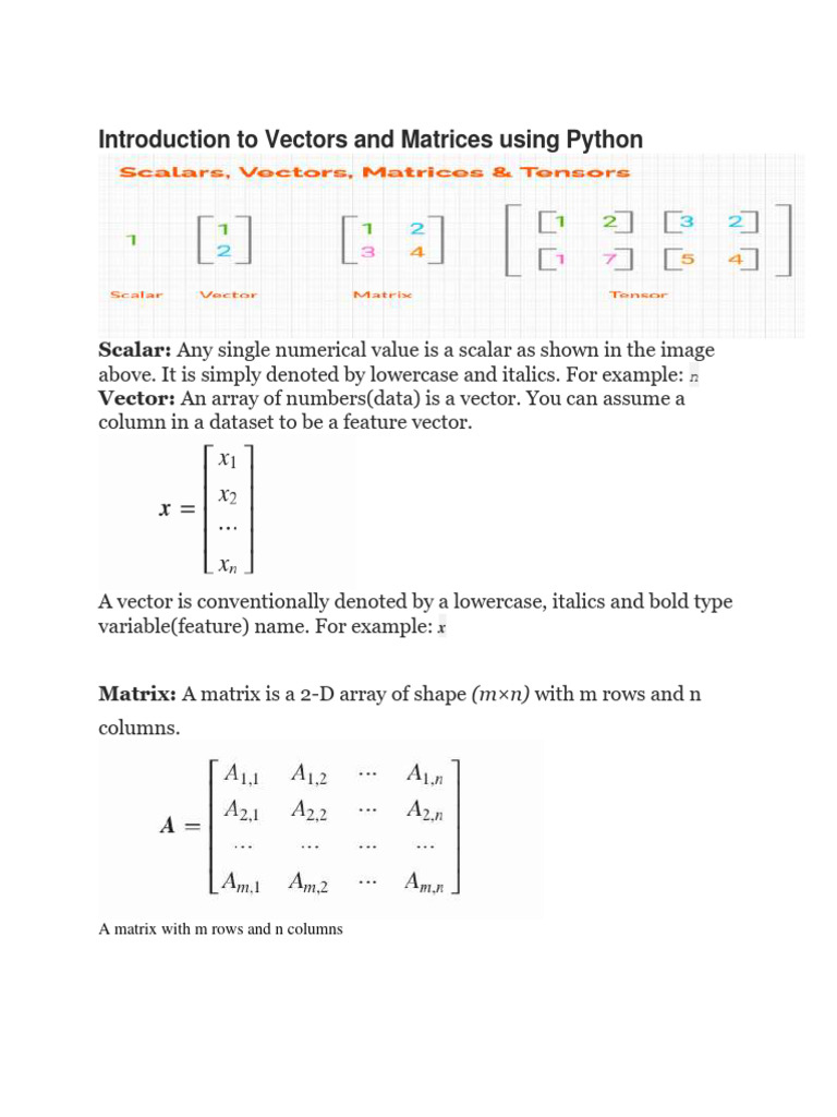 Introduction To Vectors and Matrices Using Python | PDF