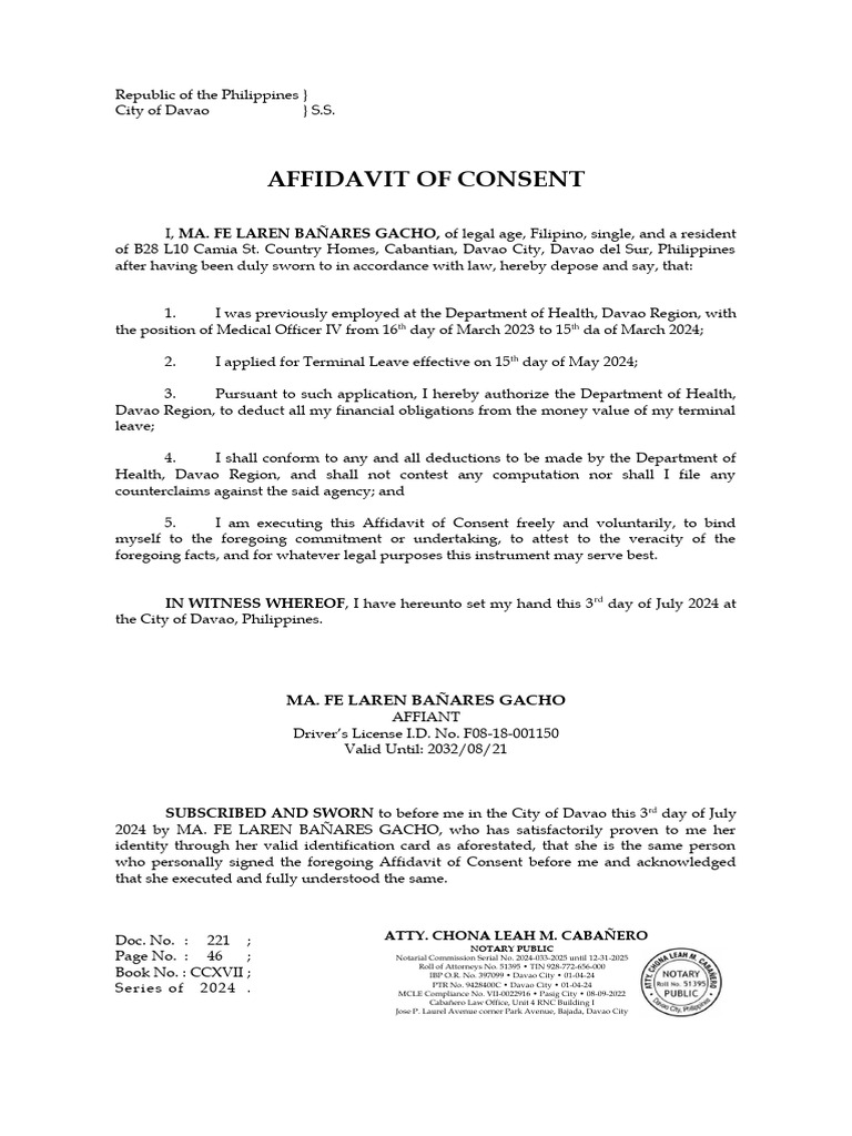 Gacho, Affidavit of Consent - As of July 3 1105am | PDF | Affidavit | Government