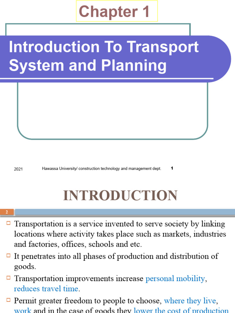 Chapter 1 Introduction To Transport System and Planning | PDF ...