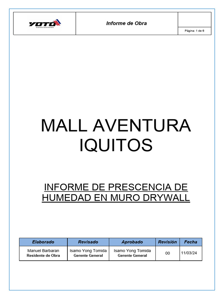 Informe de Humedad en Muro Drywall | PDF