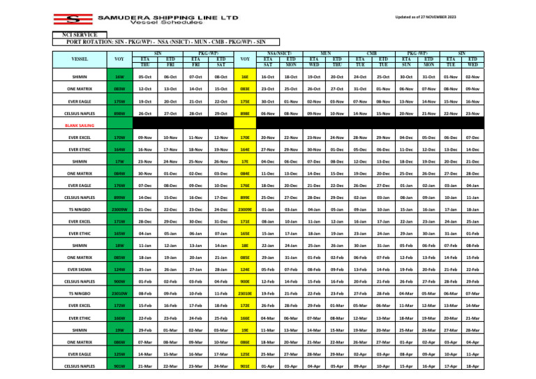 Shipping Schedule Updates November 2023 | PDF