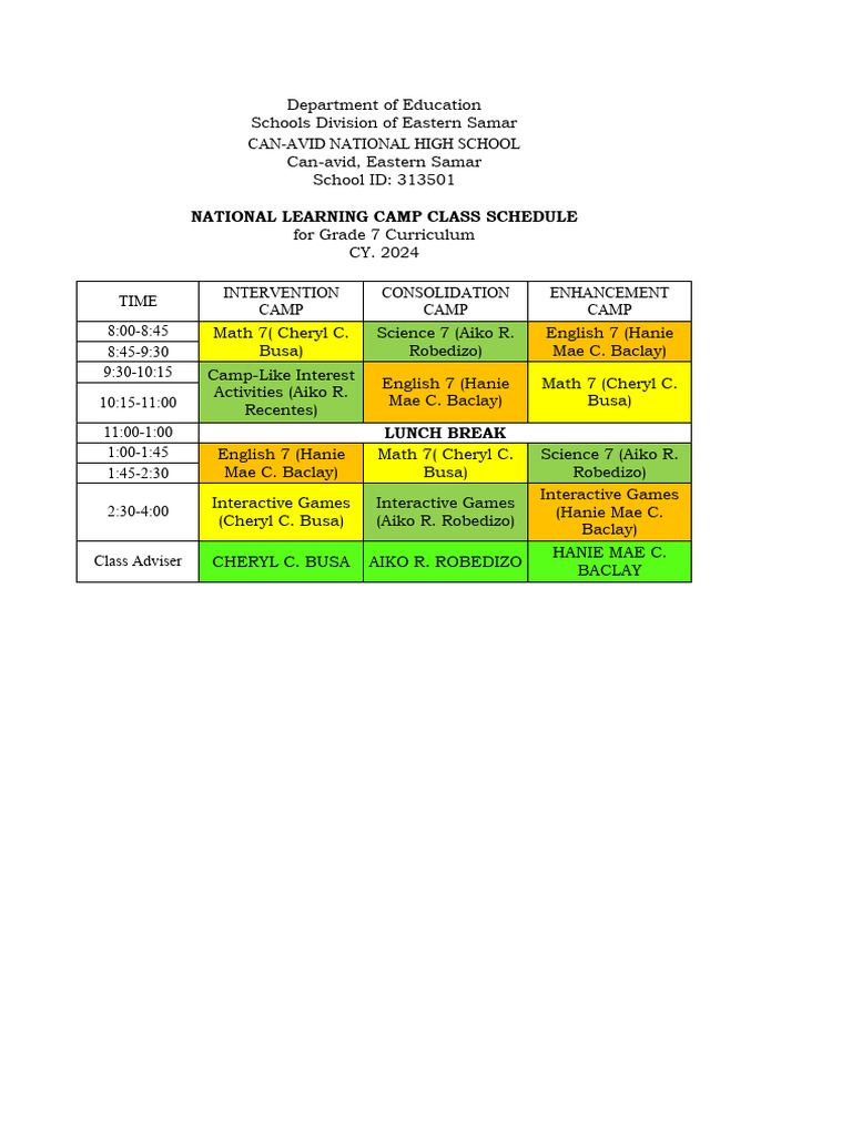 NLC 2024 CLASS SKED Final | PDF