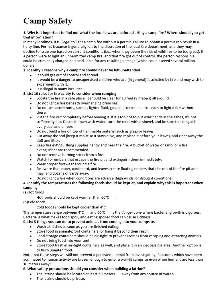 camp safety answers | PDF | Water Purification | Knife