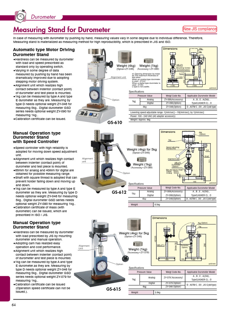 Teclock Durometer Stand | PDF | Calibration | Metrology