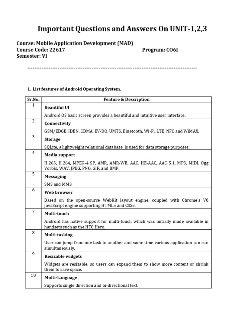 MAD MSBTE Important Questions and Answers | PDF | Android (Operating System) | Database Index