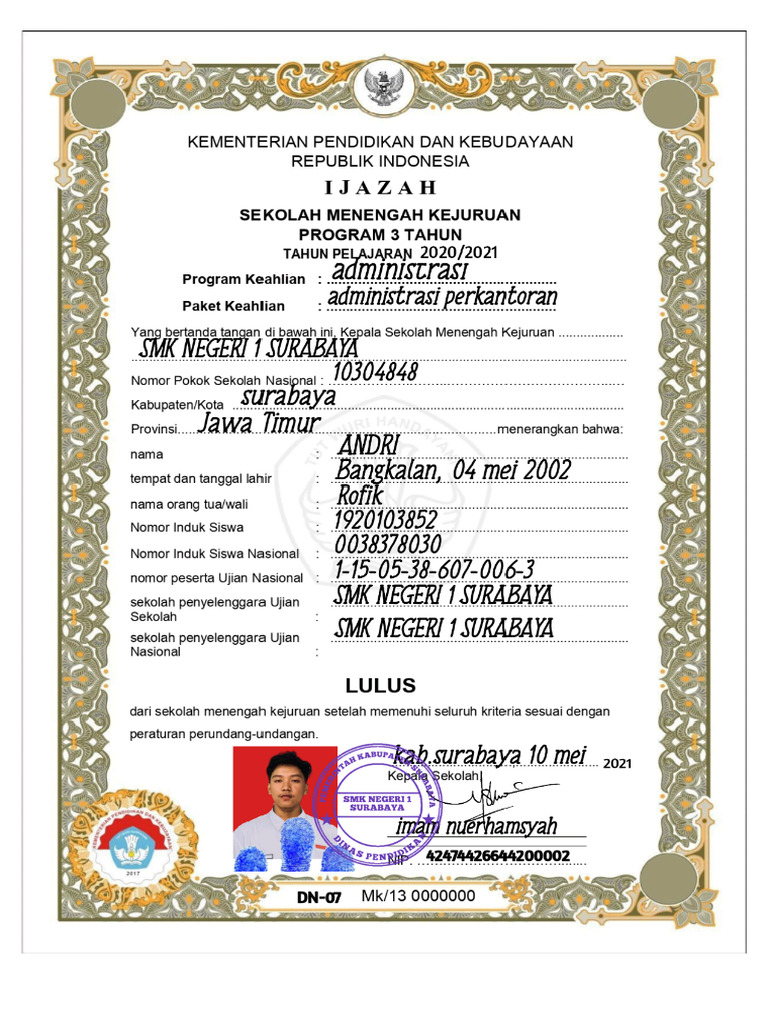 Ijazah Andri 2 | PDF