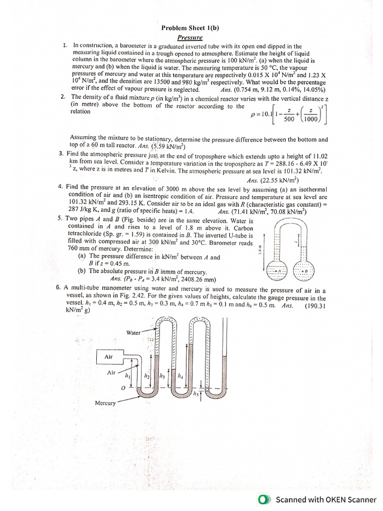 Practice Sheet 1(b) Fluid Mechanics | PDF