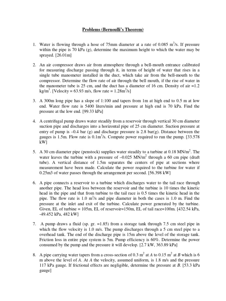 Sheet 03 20-21 Bernoulli's Theorem | PDF | Pressure | Flow Measurement