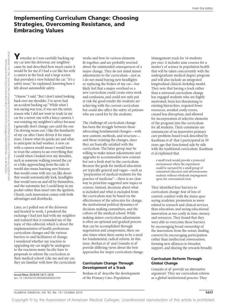 Implementing Curriculum Change Choosing.1 | PDF | Curriculum | Medical ...