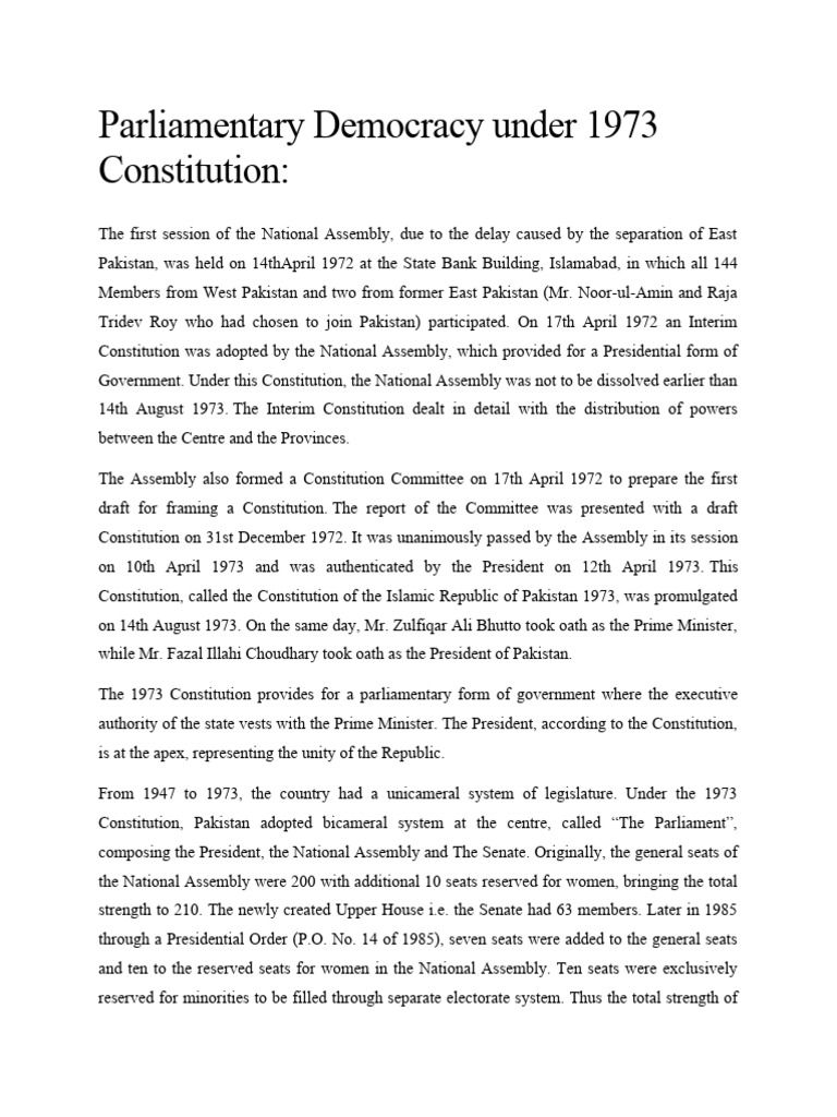 Democracy Under 1973 Constitution | PDF | Parliament Of Pakistan | Pakistan
