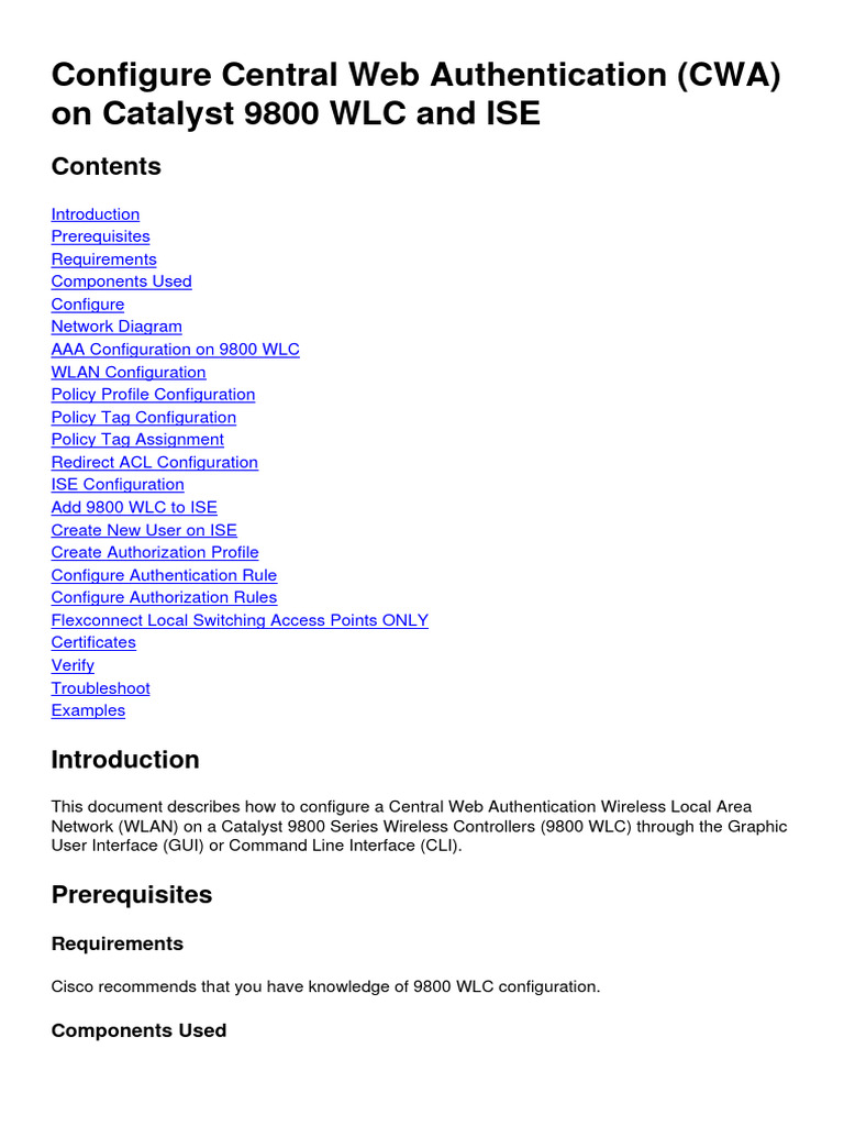 Central-Web-Authentication WLC 9800 | PDF | Radius | Wireless Lan
