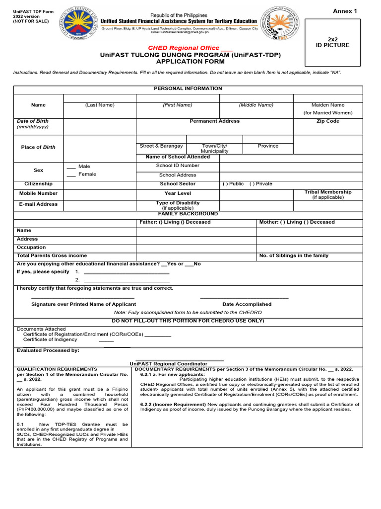 Annex 1 TDP FORM Updated | PDF