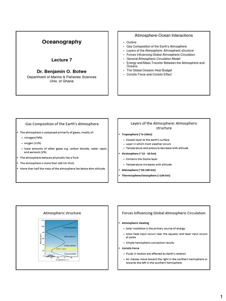 Oceanography Lecture 7 DPS-BPS (2019) - Atmosphere-Ocean Interactions | PDF | Atmosphere Of ...