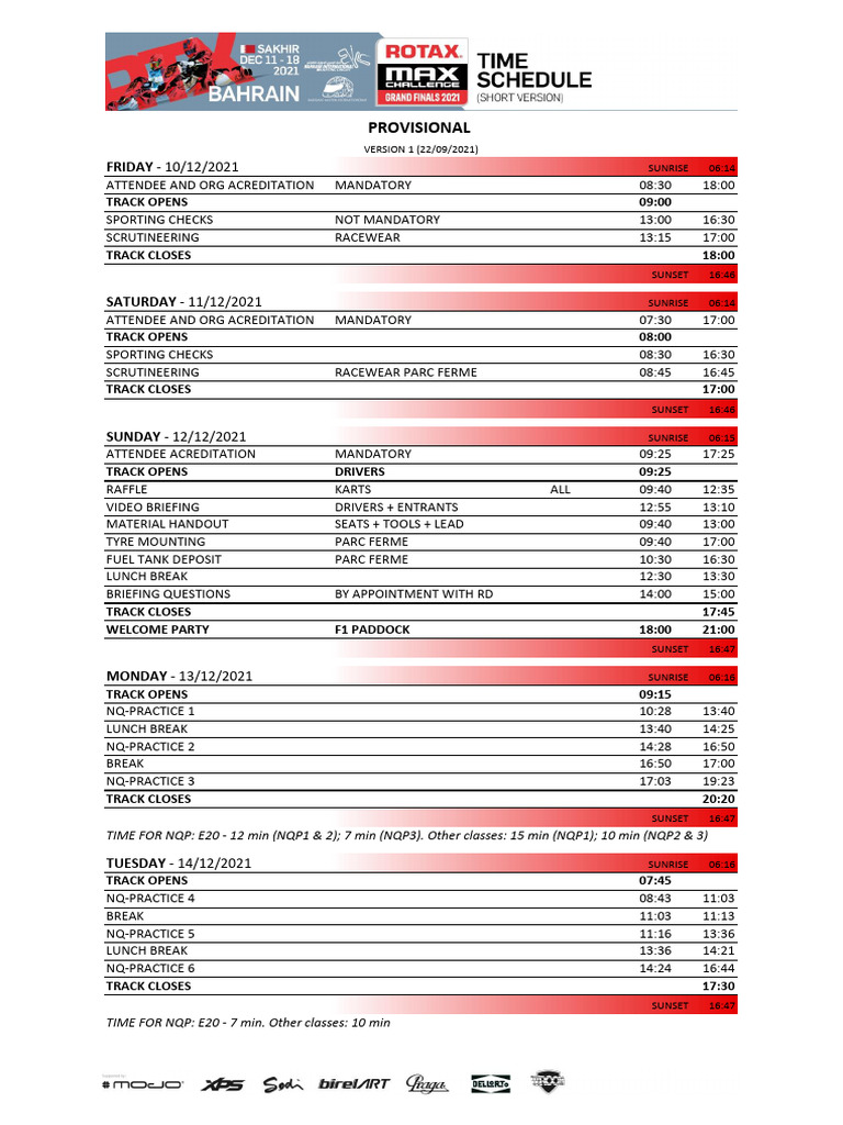 Time Schedule RMCGF 2021_SHORT VERSION_v24092021 2 | PDF | Automotive ...