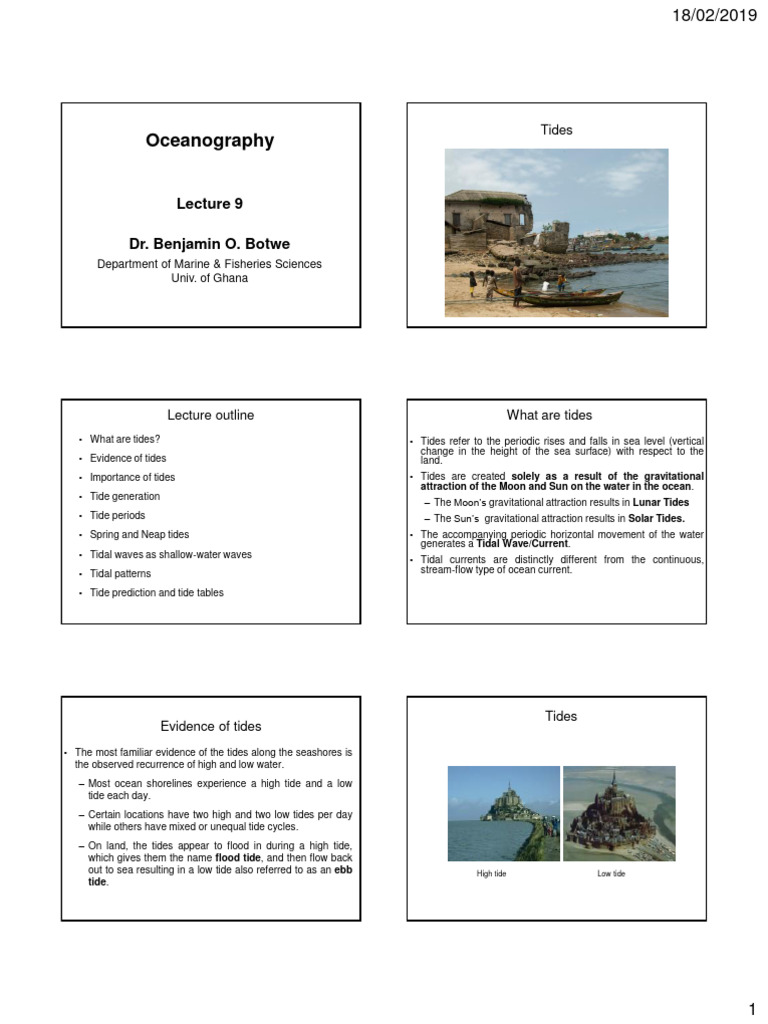 Oceanography Lecture 9 DPS-BPS (2019) - Tides | PDF | Tide | Geophysics