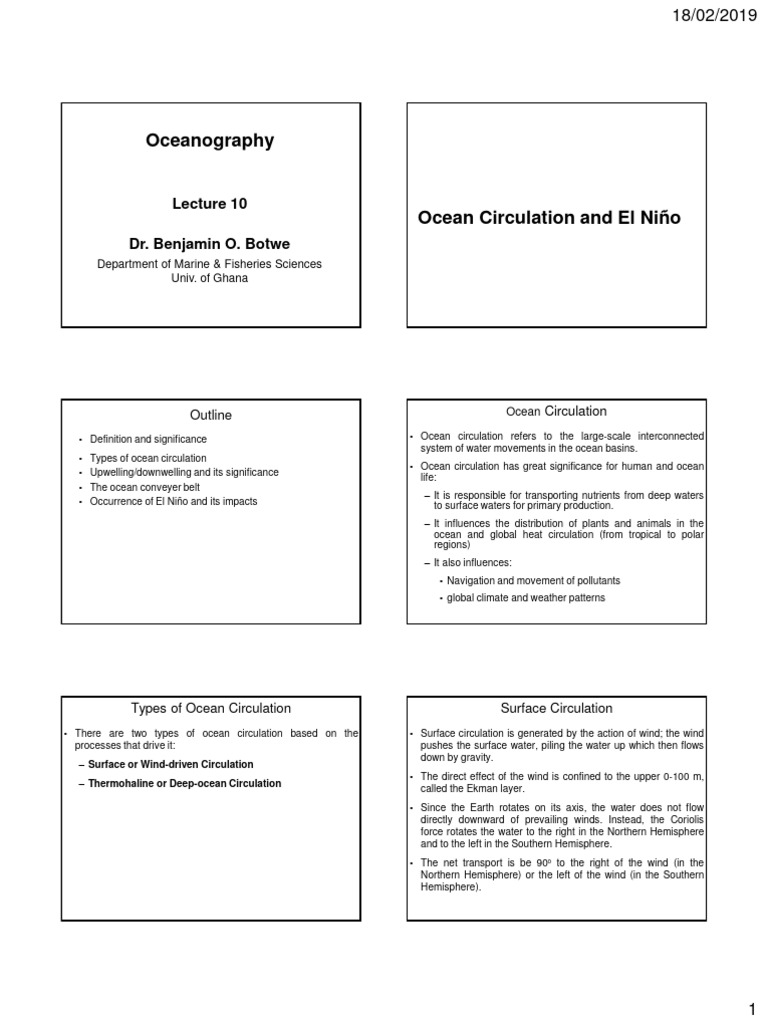 Oceanography Lecture 10 DPS-BPS (2019) - Ocean Circulation and El Niño ...