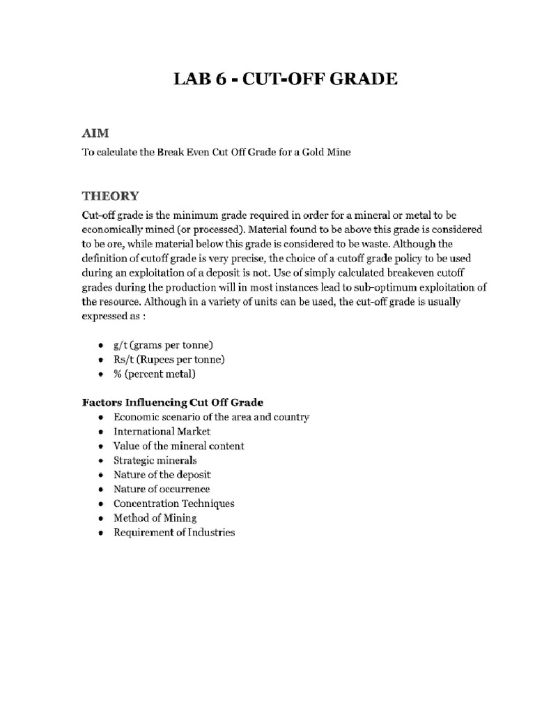 Cut-Off Grade | PDF