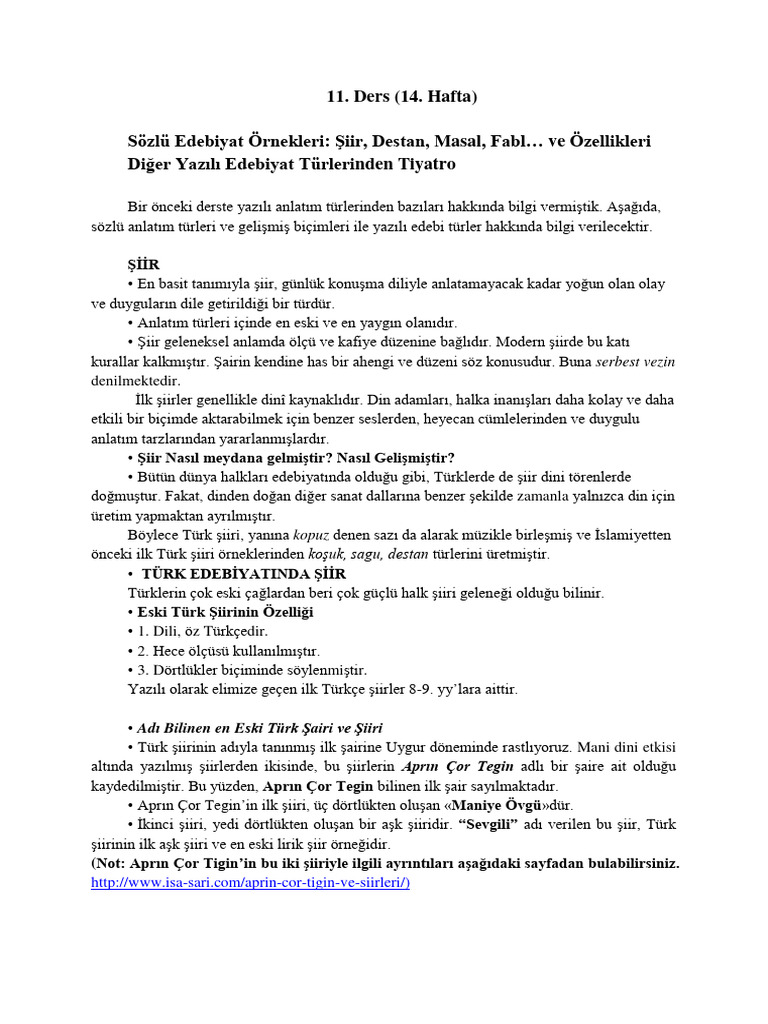 11-Ders Siir Destan Masal-Tiyatro | PDF