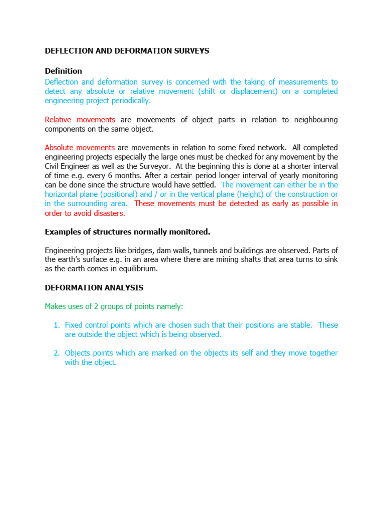 Deflection and Deformation Surveys | PDF | Surveying | Probability And ...