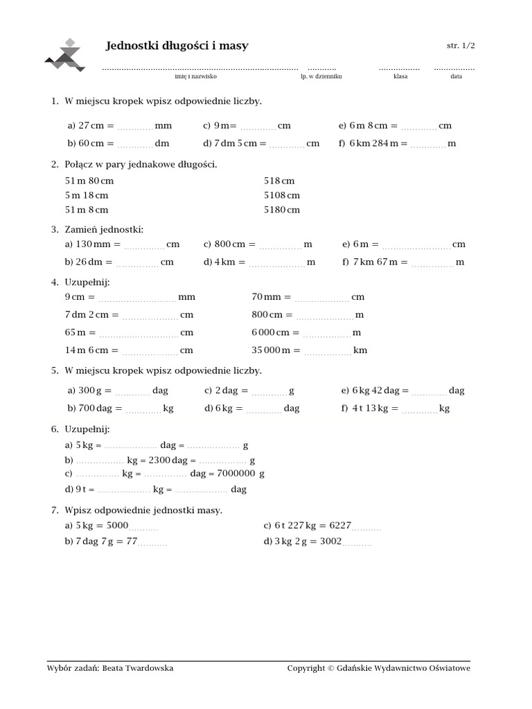 15.08 Jednostki Długości I Masy | PDF