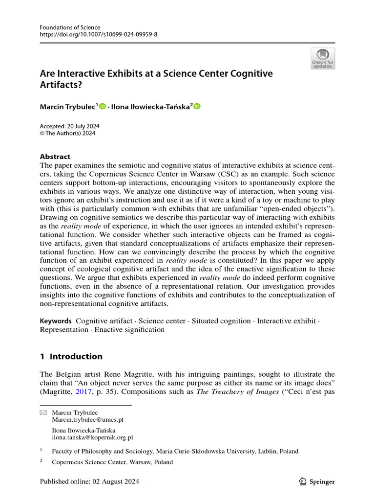 Are Interactive Exhibits Cognitive Artifacts 2024 | PDF | Experience ...