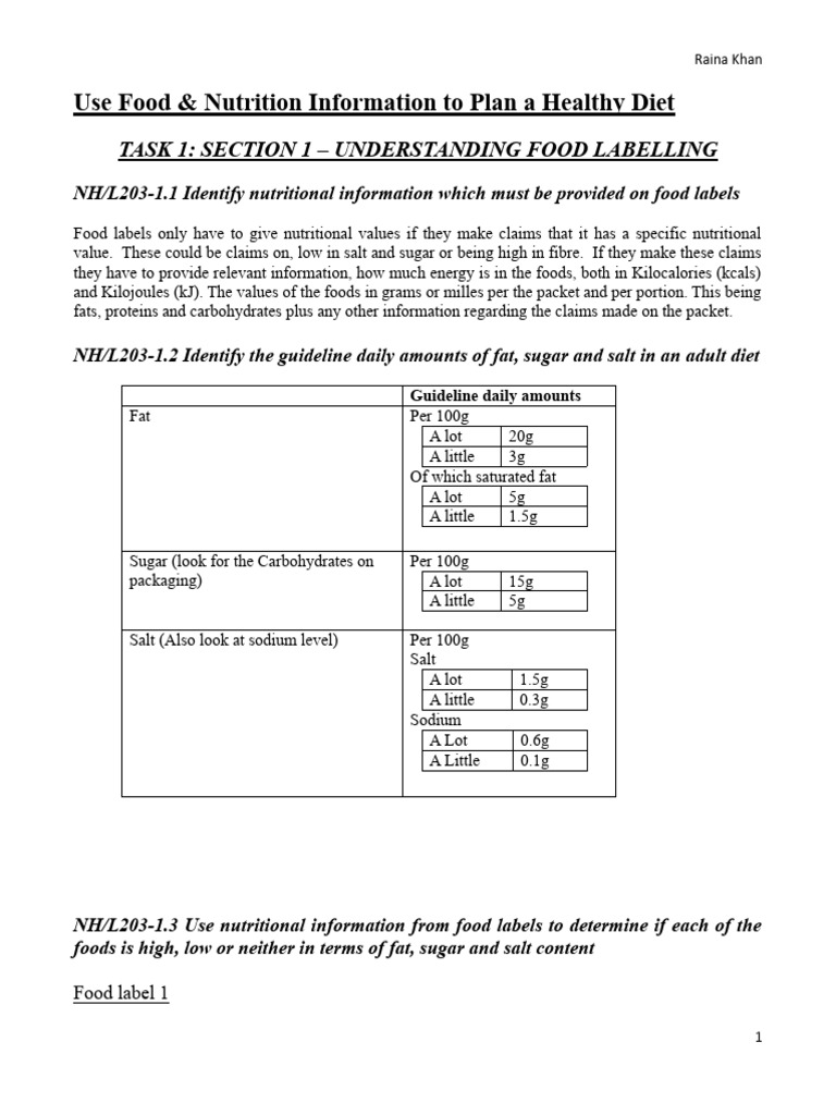 Use Food & Nutrition Information To Plan A Healthy Diet | PDF ...