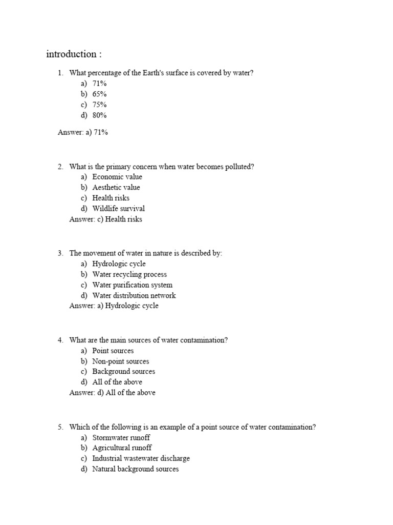 Water Pollution and Treatment Quiz | PDF | Water Pollution | Water
