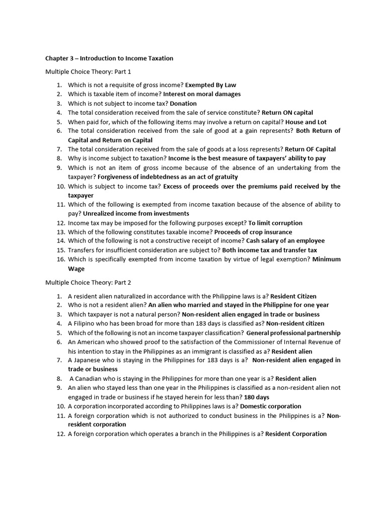 TAX-CHAPTER-3-ANSWER-KEY | PDF | Taxes | Taxpayer