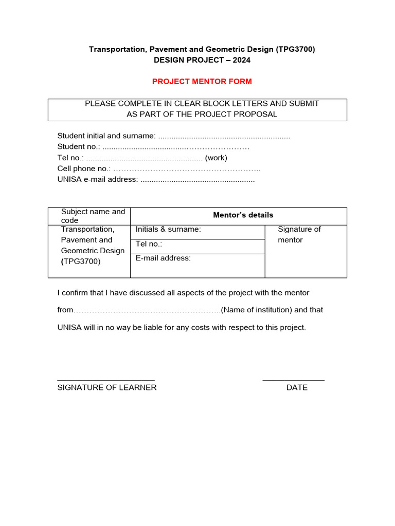 Project Mentor Form | PDF