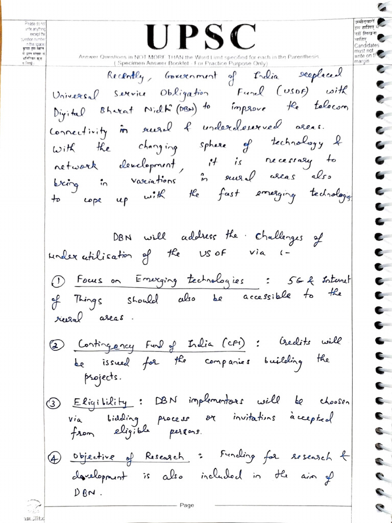 UPSC Specimen Answer Booklet | PDF