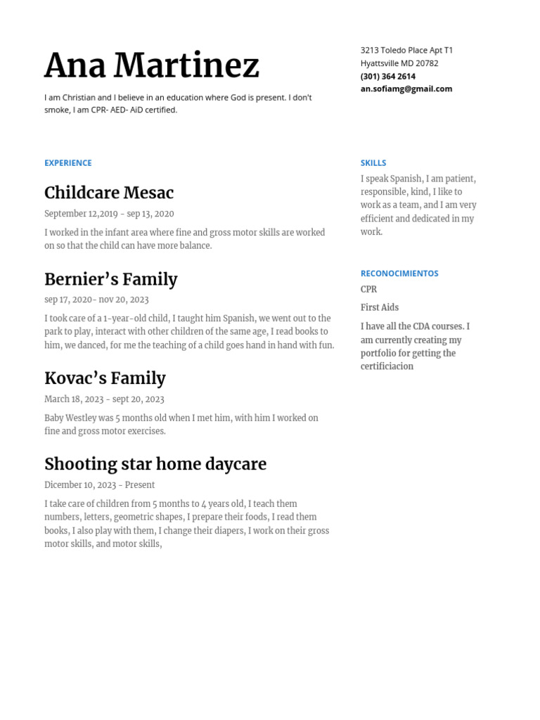 Cv Sofia | PDF | Child Care | Social Institutions