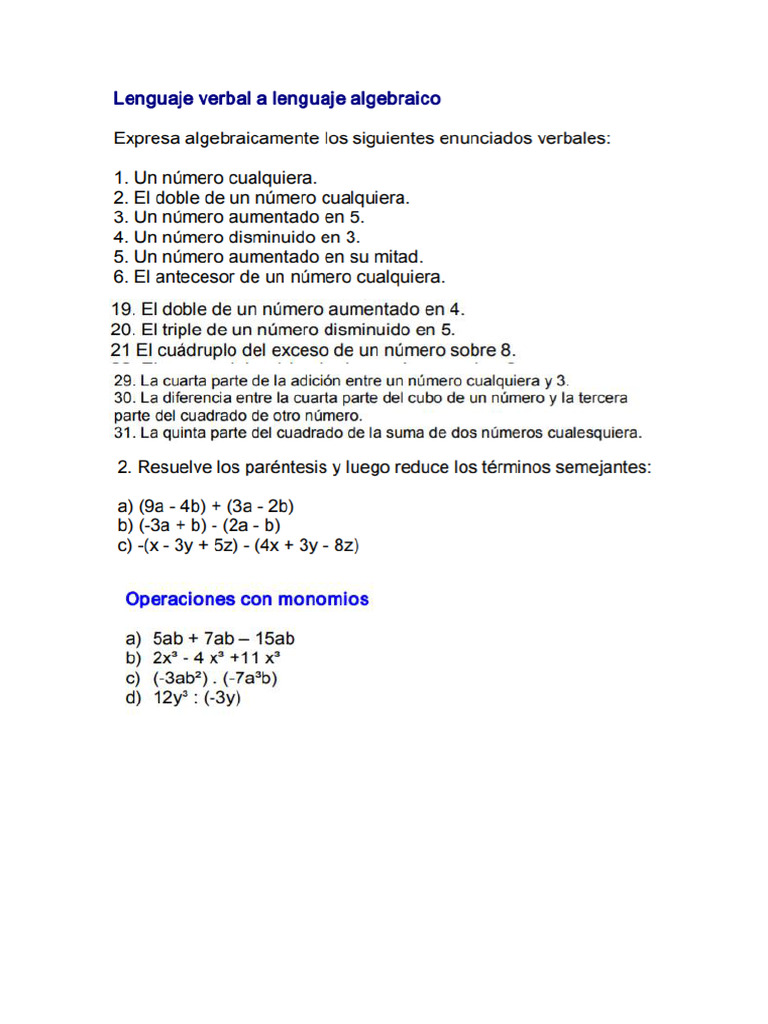 Ejercicios Algebra Basica | PDF