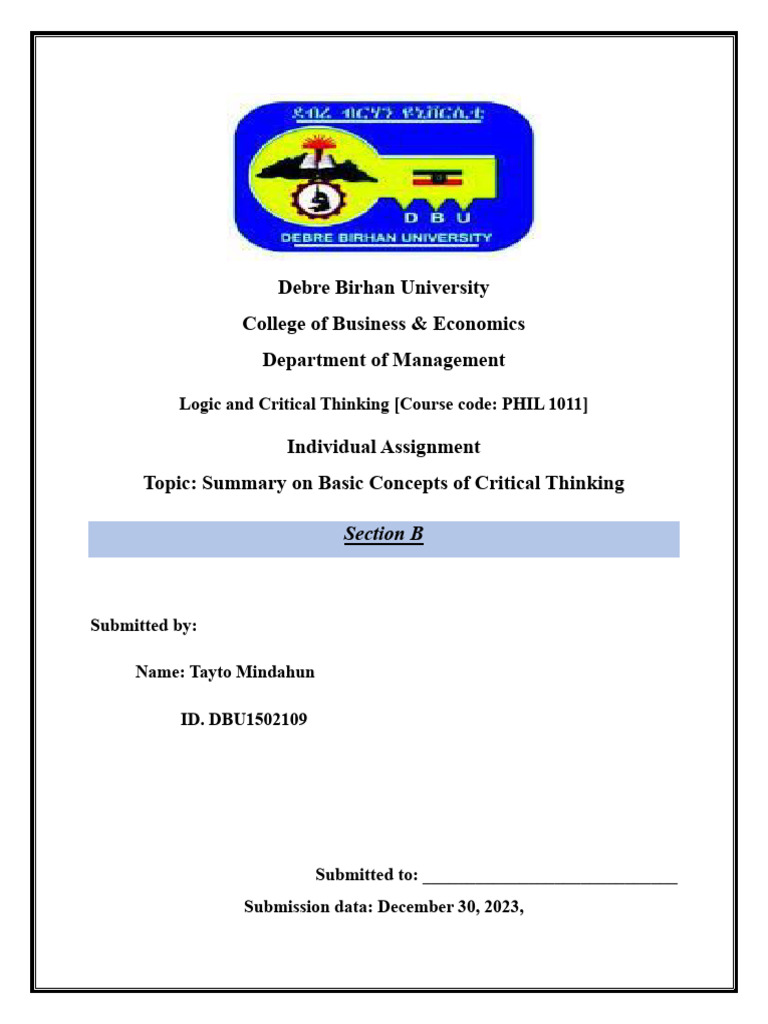 LOgic Individual Ass | PDF | Critical Thinking | Thought